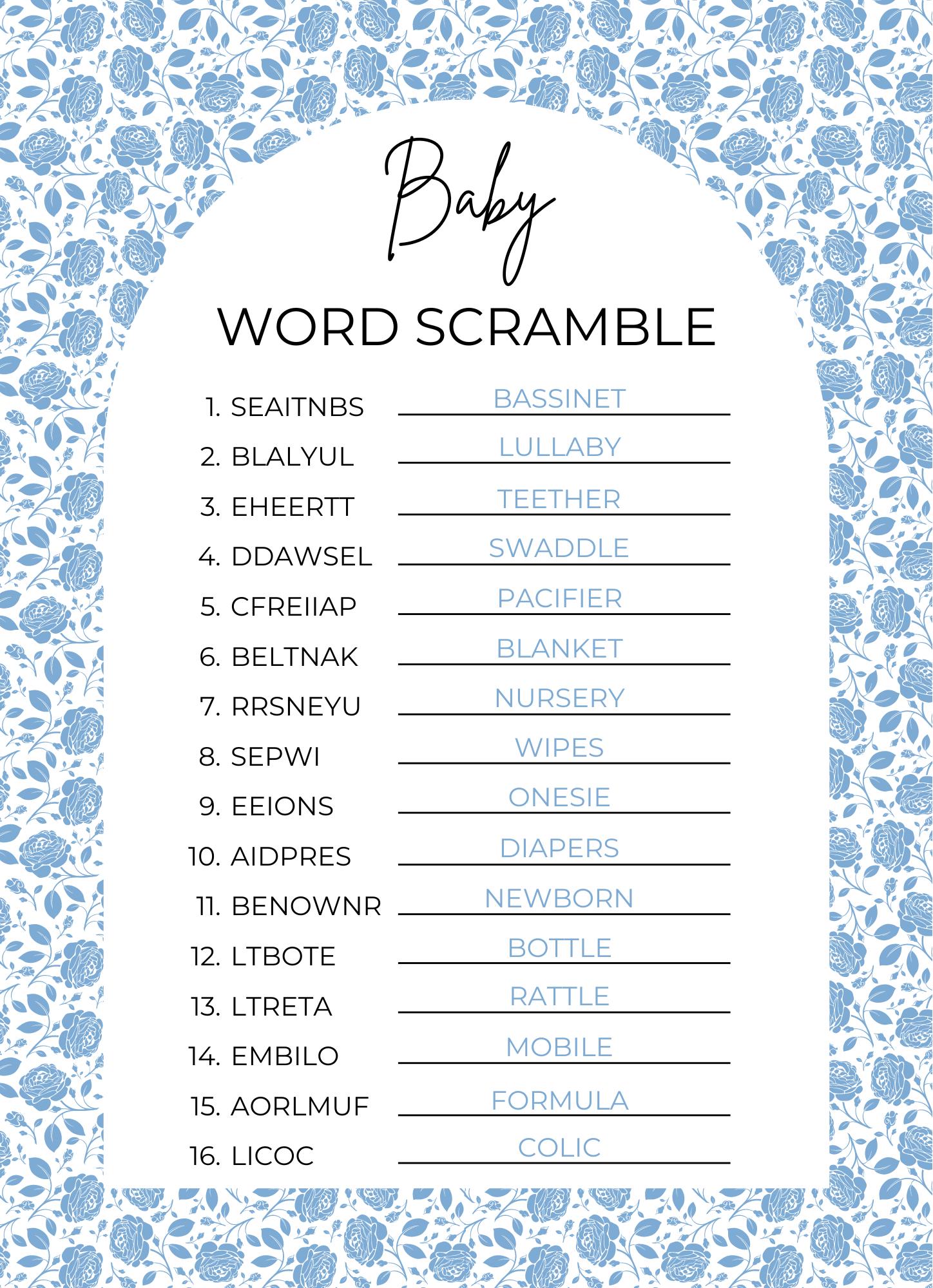 Word Scramble Baby Shower Game, Downloadable, Printable, Baby Shower ...