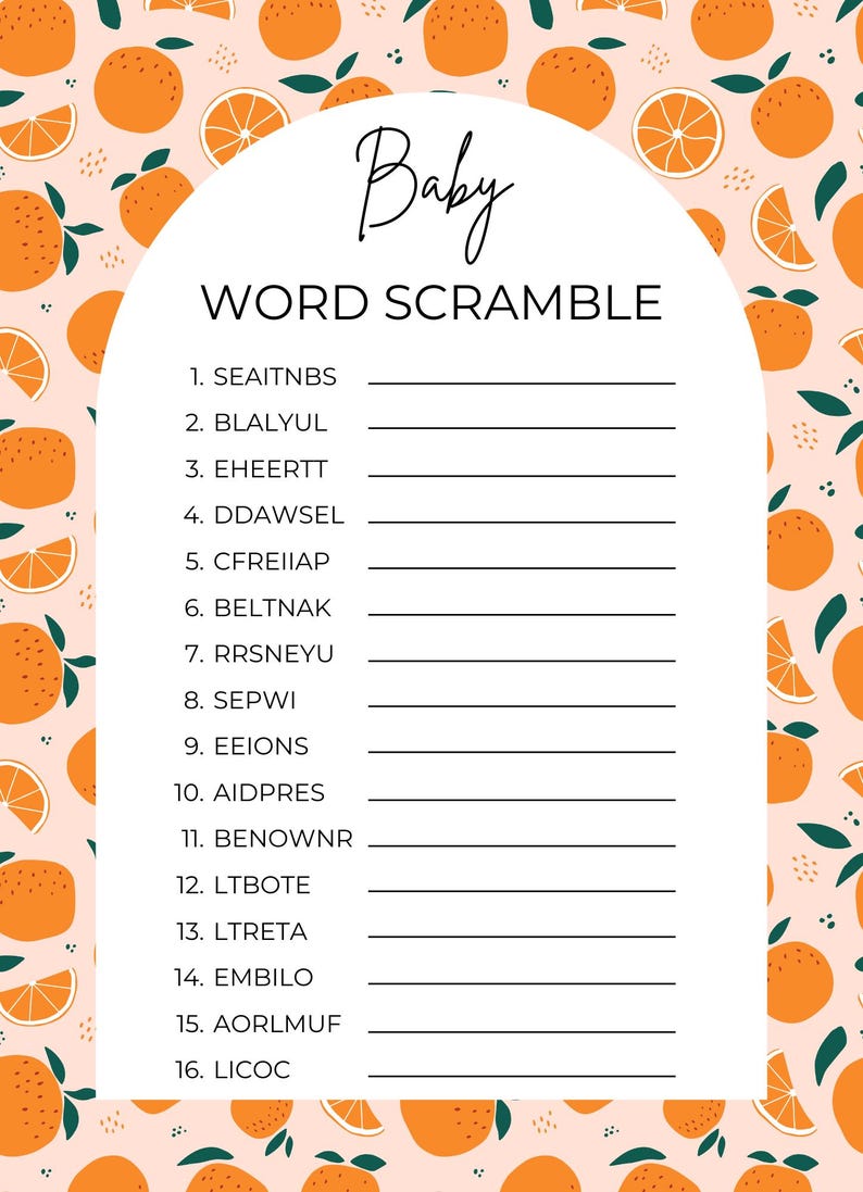 Word Scramble Baby Shower Game, Instant Download, Printable, Baby ...