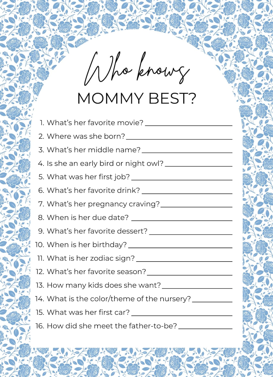 Who Knows Mommy Best Baby Shower Game, Mom-to-be, Instant Download ...