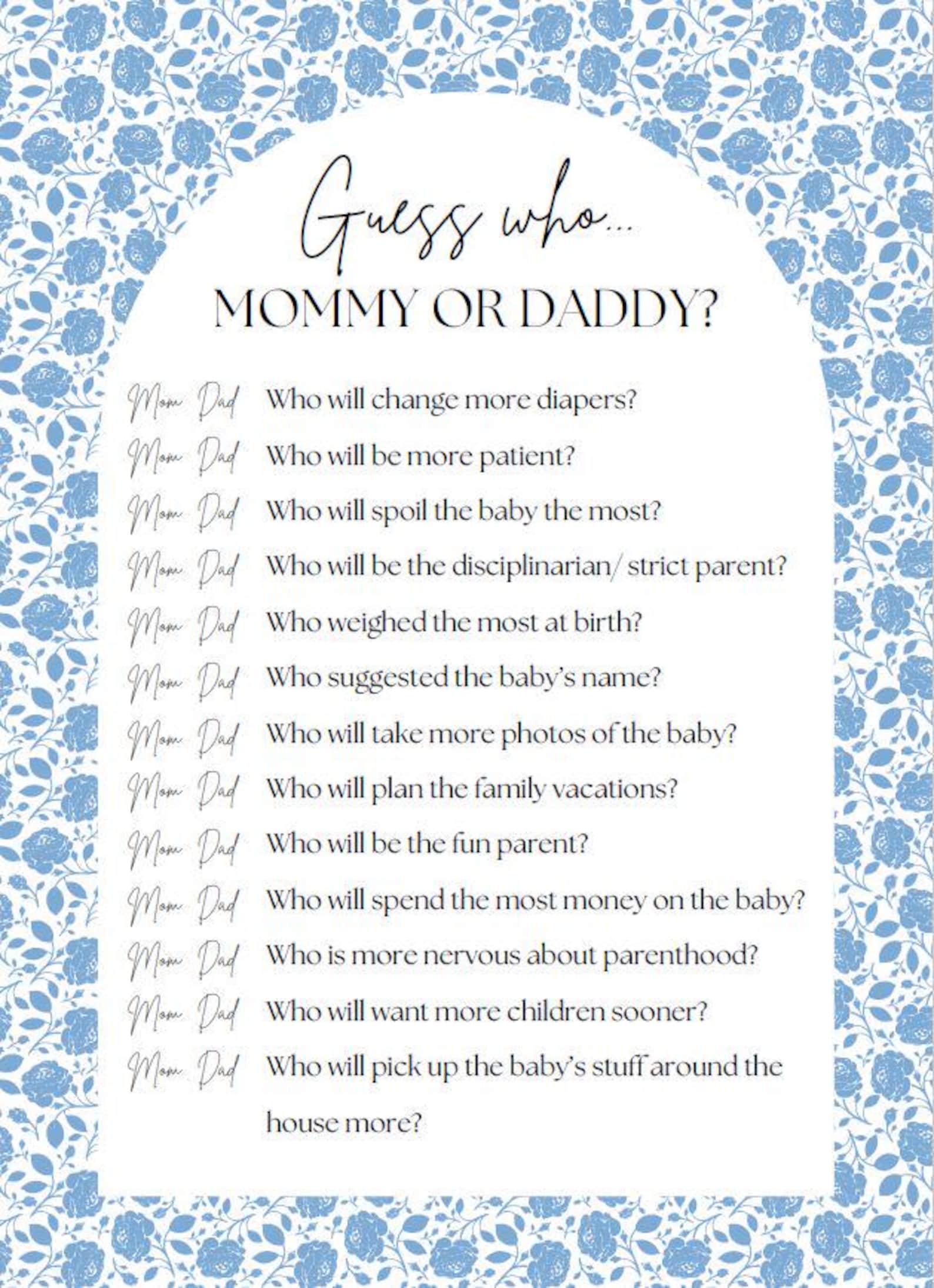 Guess Who Mommy or Daddy Baby Shower Game, Instant Download, Printable ...