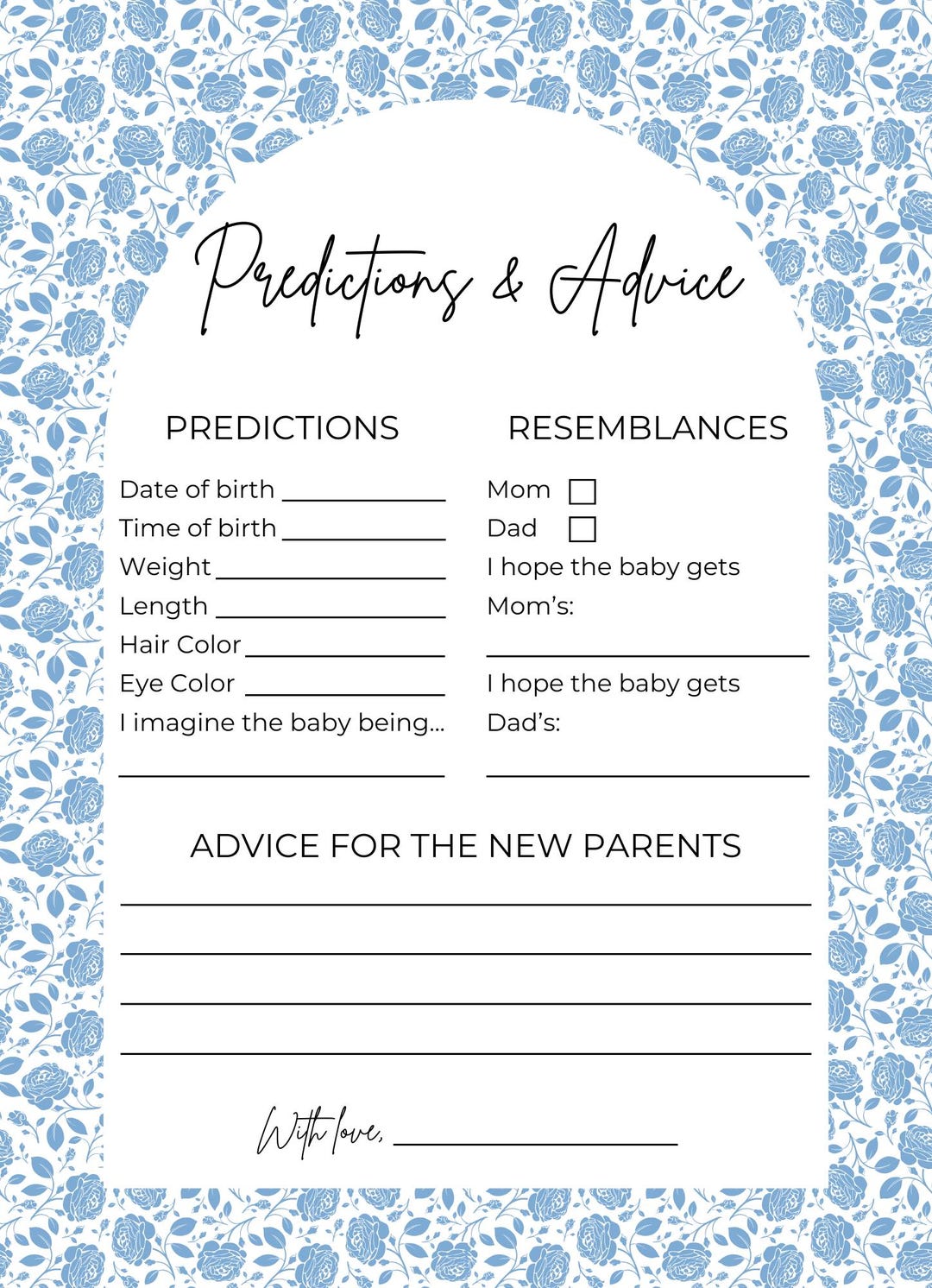 Baby Predictions and Advice, Printable, Baby Shower Party Game - Etsy