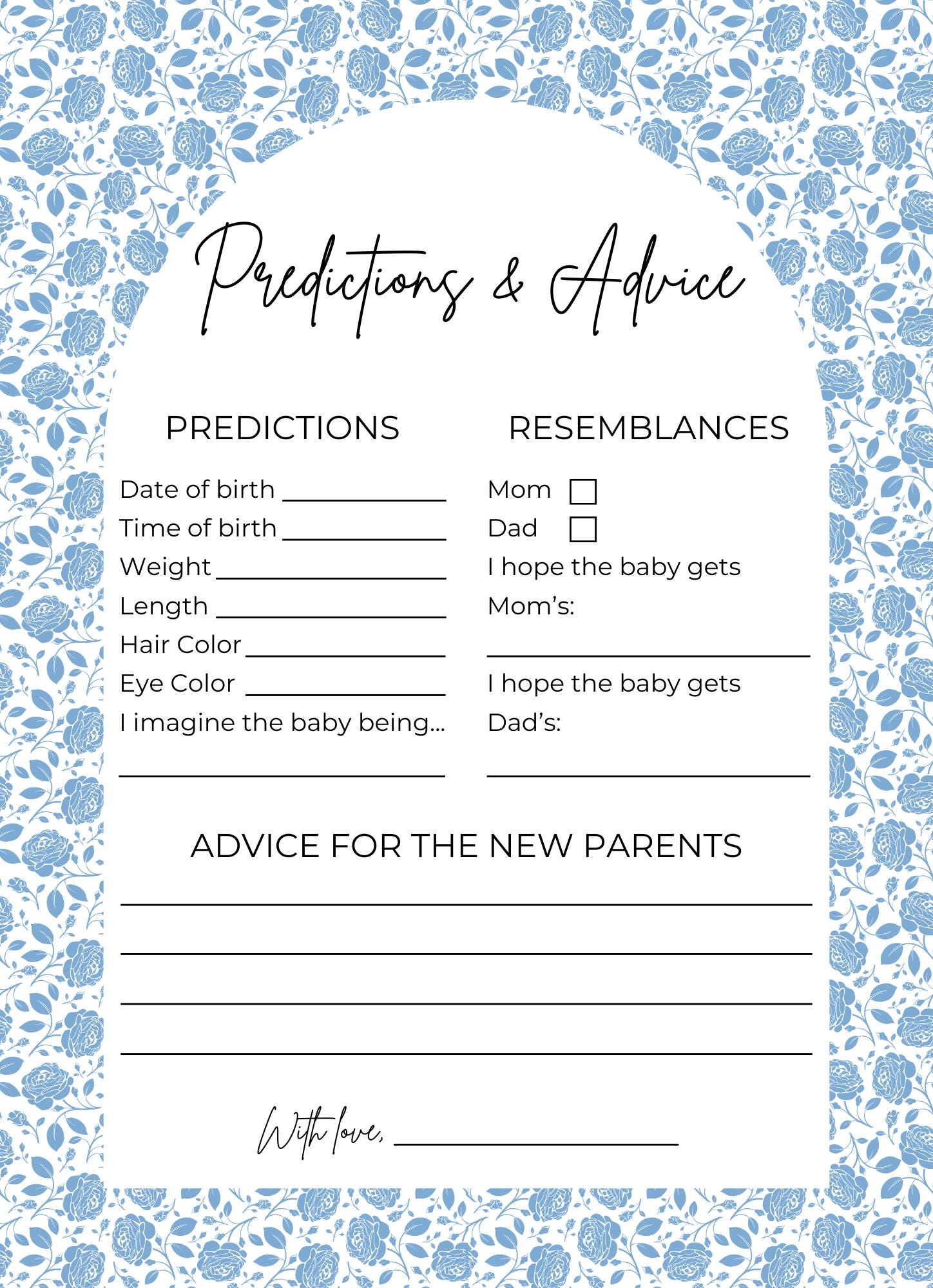 Baby Predictions and Advice, Printable, Baby Shower Party Game - Etsy