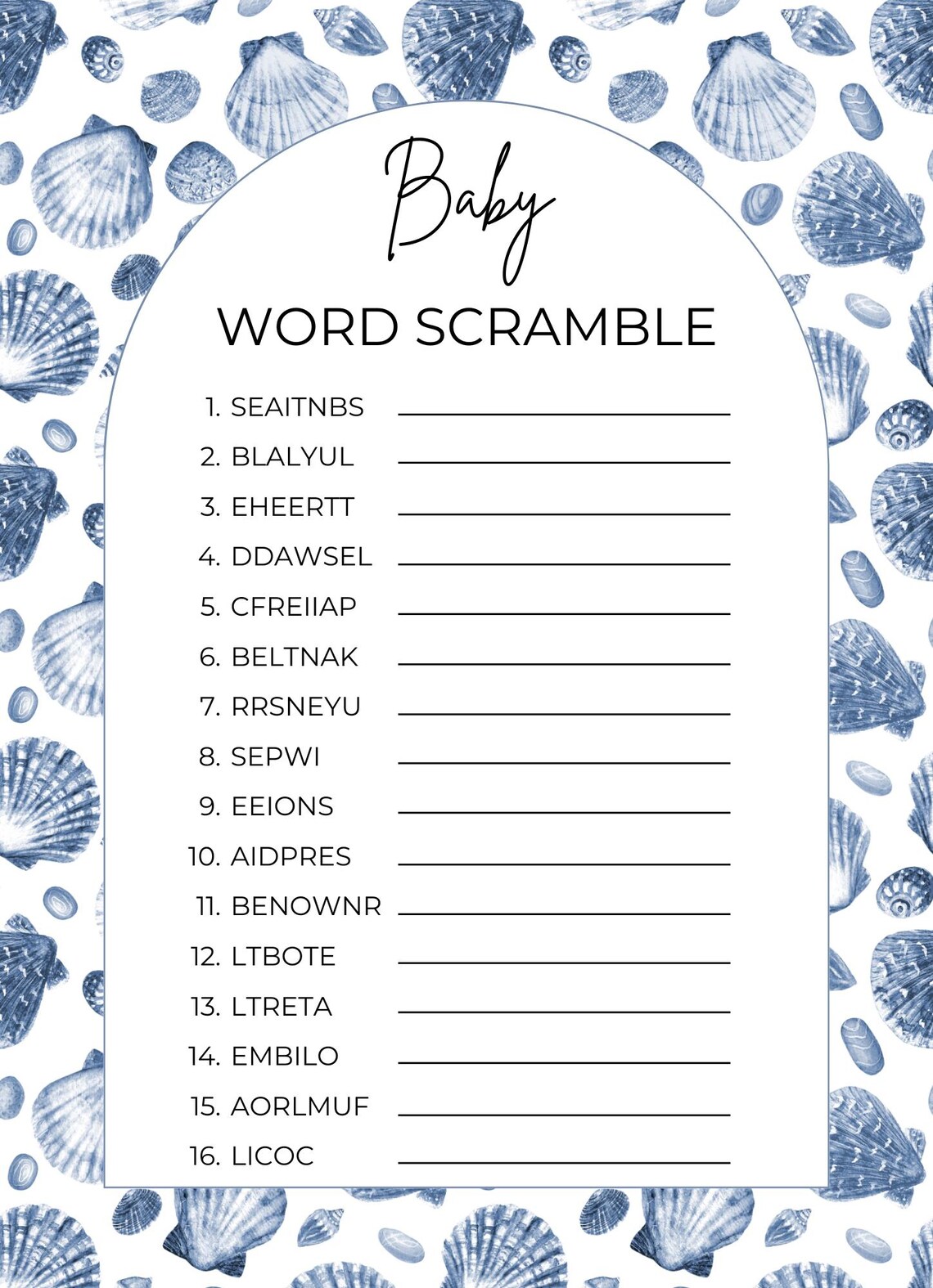 Word Scramble Baby Shower Game, Instant Download, Printable, Baby ...
