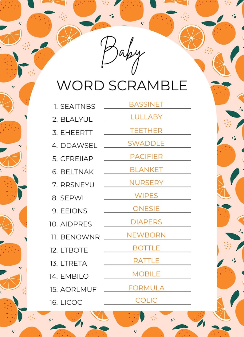 Word Scramble Baby Shower Game, Instant Download, Printable, Baby ...