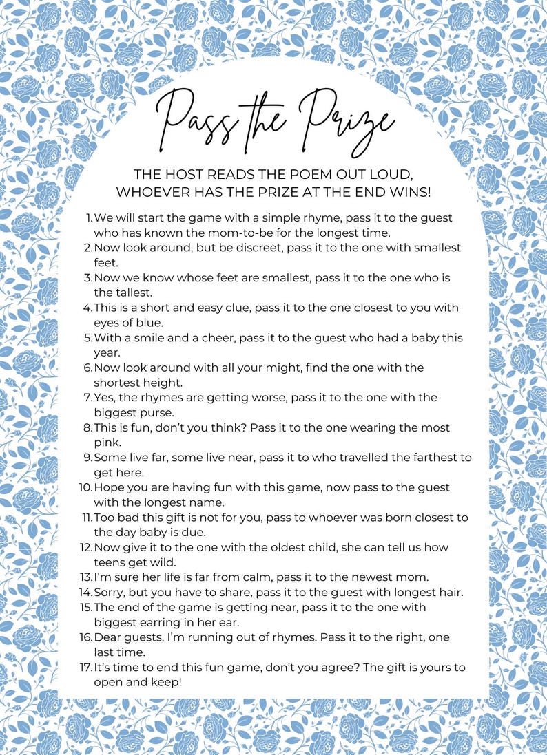 Pass the Prize Baby Shower Game, Printable, Baby Shower Party Game ...