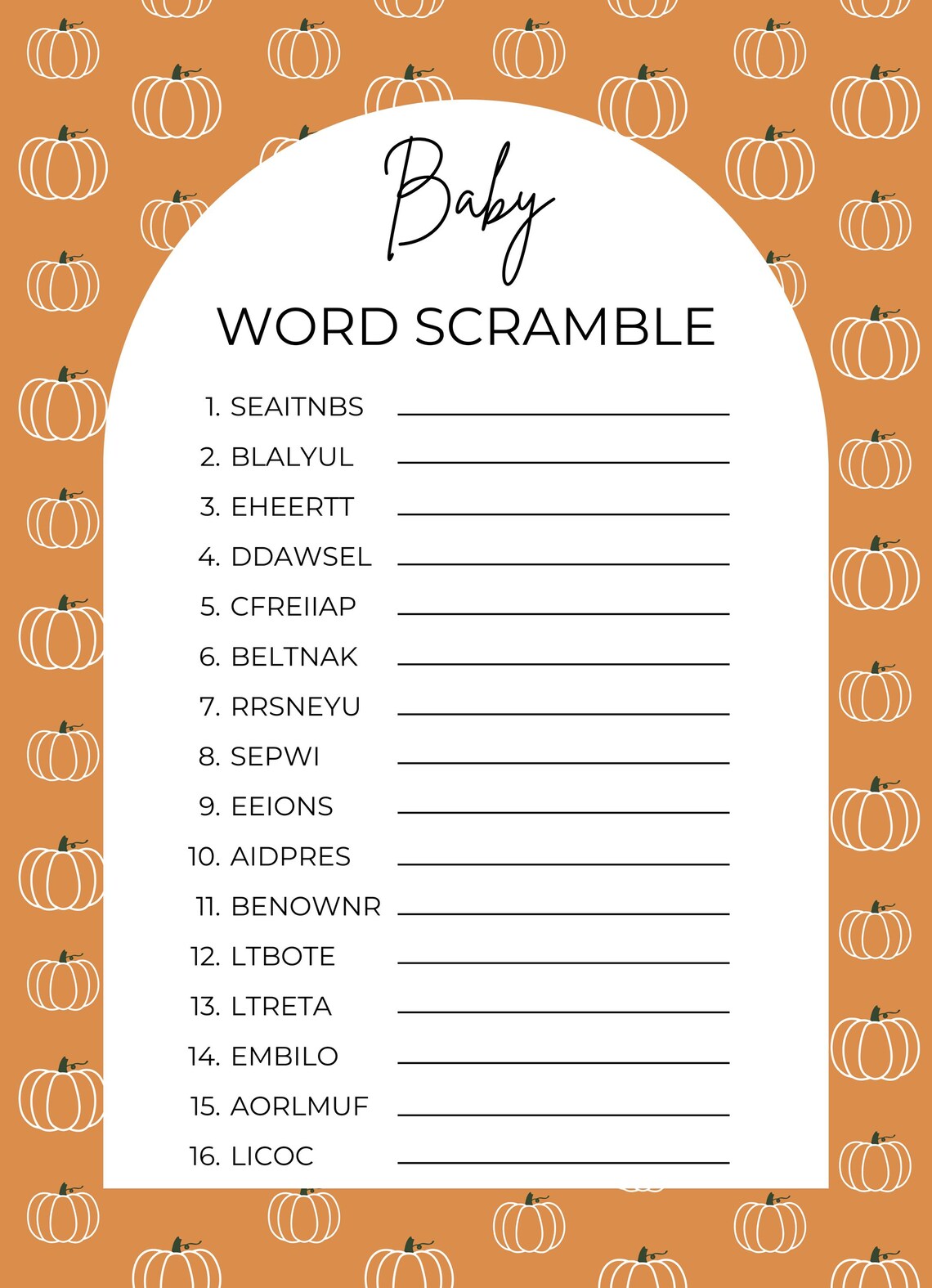 Word Scramble Baby Shower Game, Instant Download, Printable, Baby ...