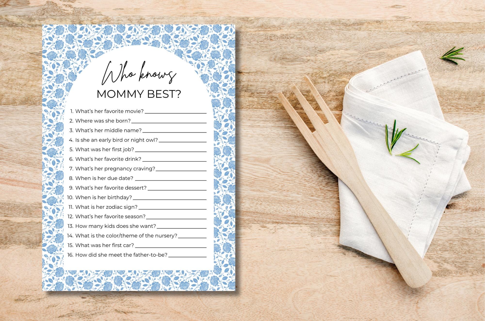 Who Knows Mommy Best Baby Shower Game, Mom-to-be, Instant Download ...