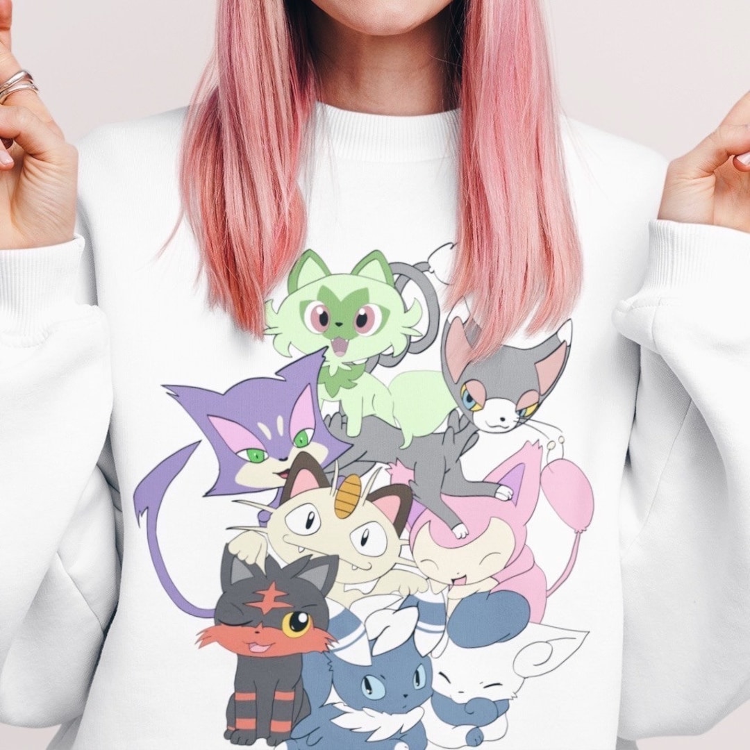Cute Cats of Pokemon Shirt Sprigatito Sweatshirt Litten Meowth Shirt ...