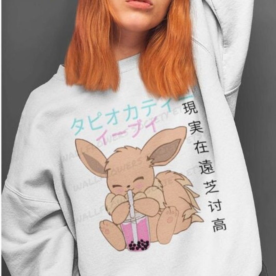 Cute Eevee Sweatshirt Bubble Tea Japanese Shirt Eevee Gift for Her ...