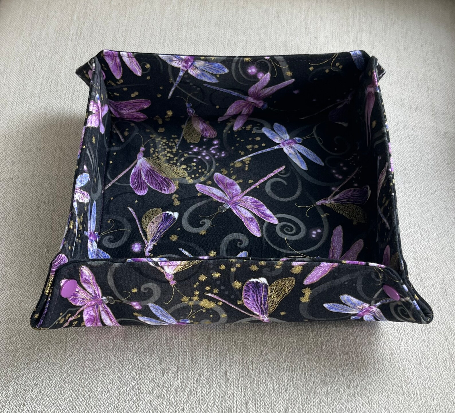 Collapsible Fabric Basket With Snaps, Napkin Holder, Trinket Holder in ...