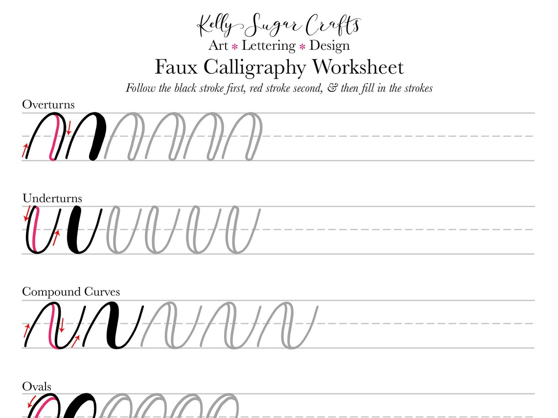 Faux Calligraphy Practice Worksheets – Printable Tracing PDF for ...