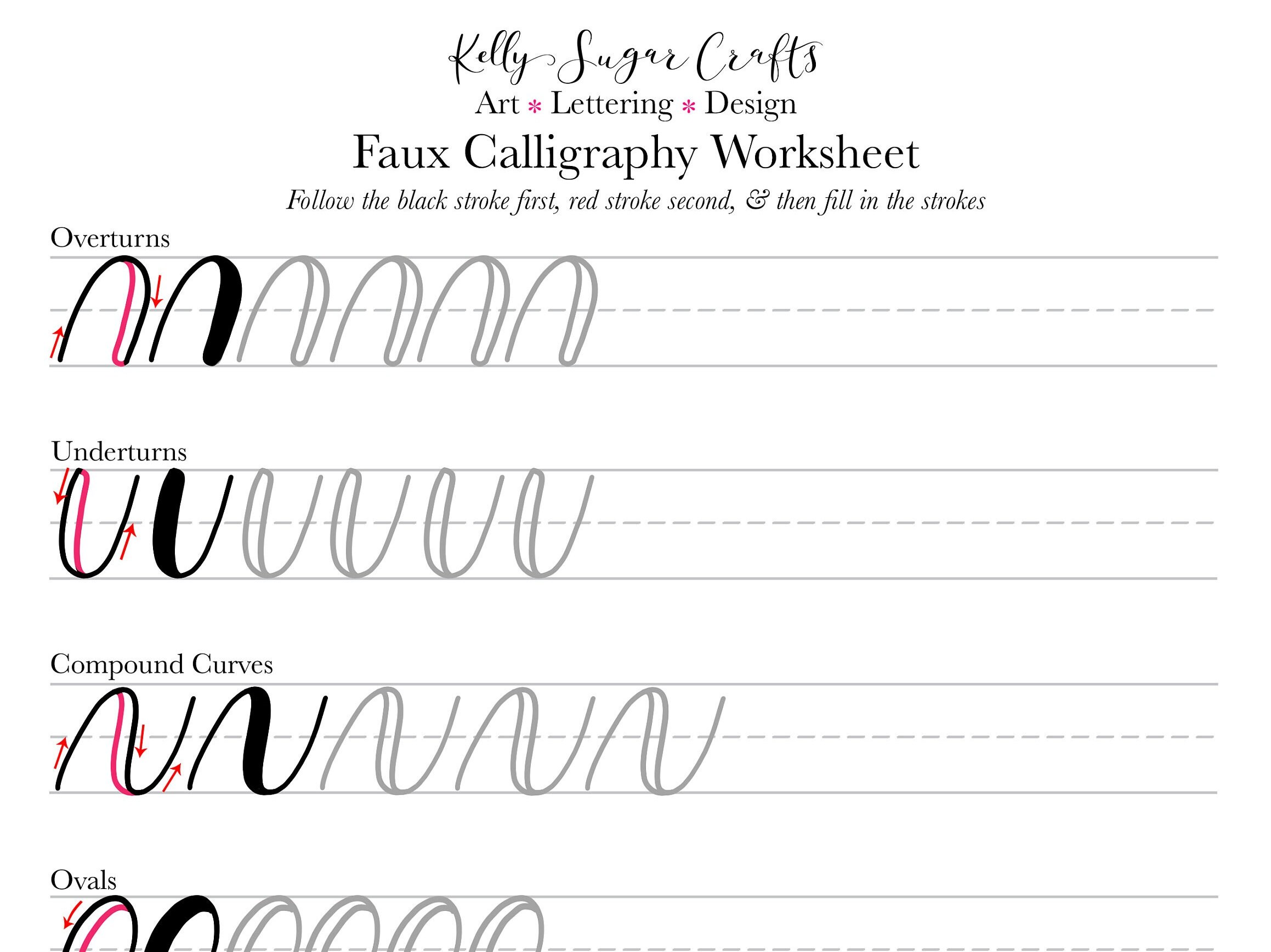 Faux Calligraphy Practice Worksheets – Printable Tracing PDF for ...