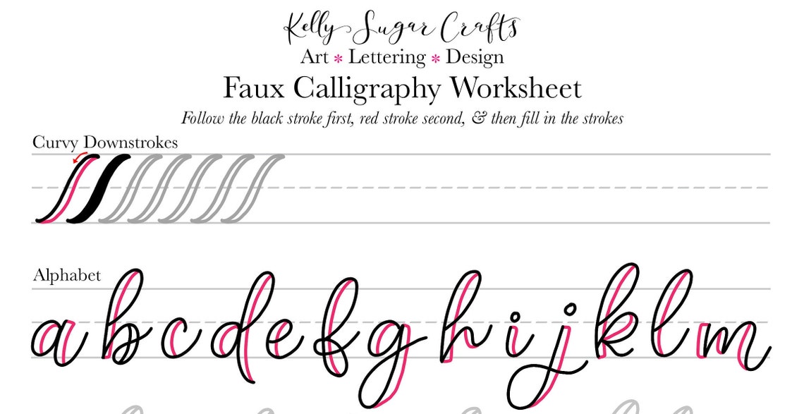Faux Calligraphy Practice Worksheets – Printable Tracing PDF for ...