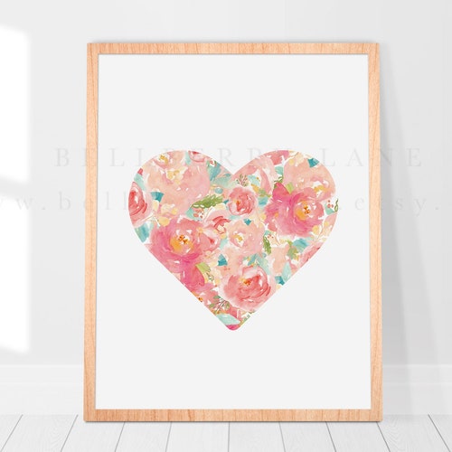 Heart Printable Floral Heart Print Flower Heart Art Pink - Etsy