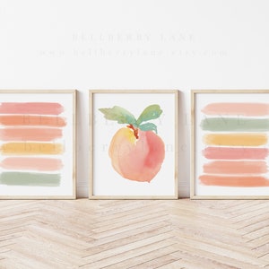 Set of 3, Watercolor Peach Prints, Sweet as a Peach, Peach Nursery ...