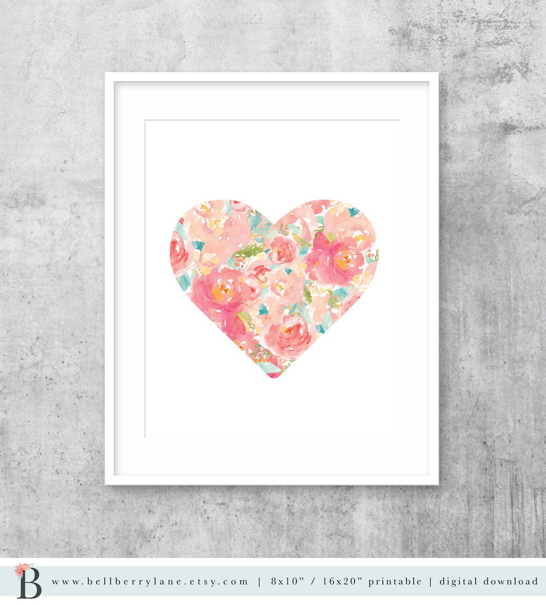 Heart Printable, Floral Heart Print, Flower Heart Art, Pink Heart, Baby ...