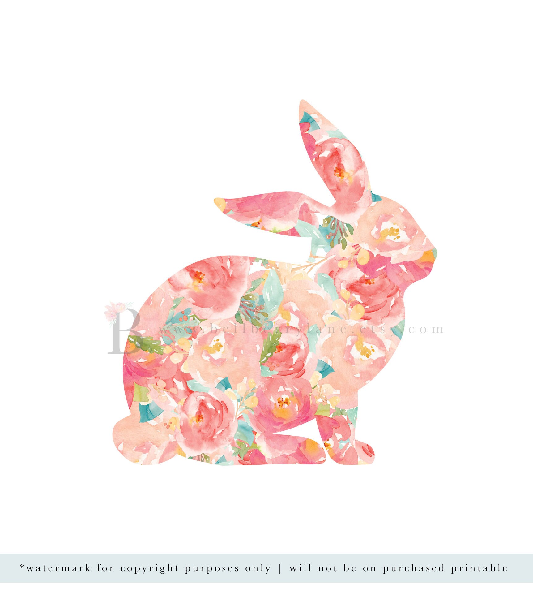 Rabbit Floral Print Bunny Printable Baby Shower Nursery - Etsy