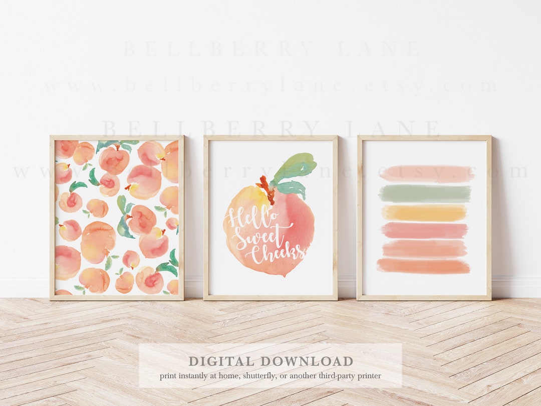 Peach Watercolor Print Set: Kitchen & Bathroom Decor (digital Download ...