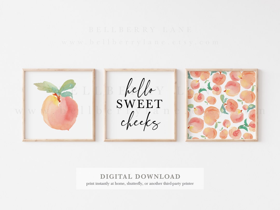 Peach Watercolor Print Set: Hello Sweet Cheeks Art (digital Download ...