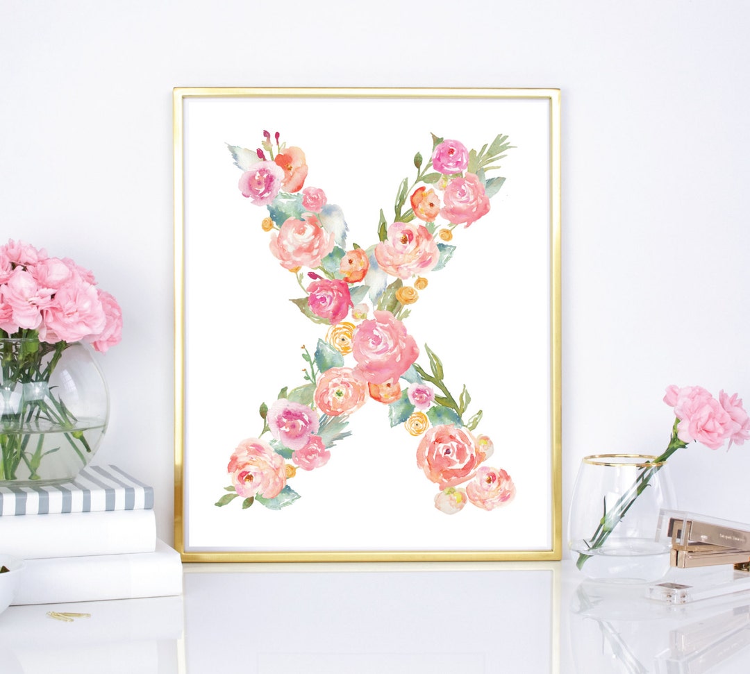Watercolor Floral Letter X Print 8x10 Letter X Floral - Etsy
