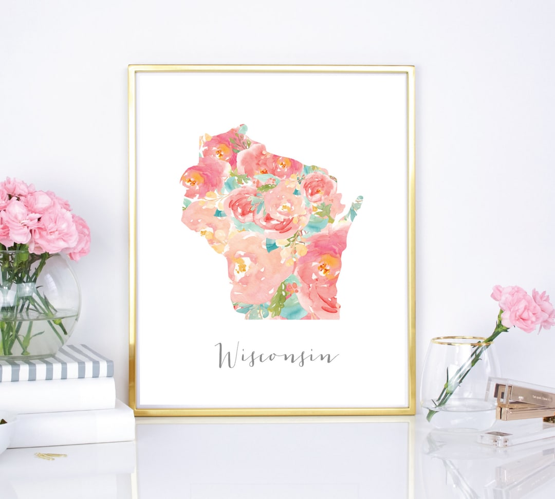 Wisconsin Floral Watercolor State, 8x10, 16x20 DIY Printable - Etsy