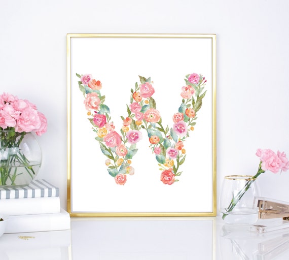 Watercolor Floral Letter Print 8x10 Letter W Floral | Etsy