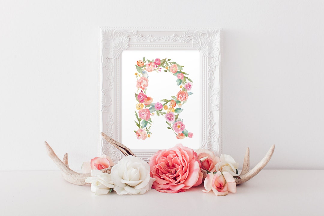 Flower Letter Watercolor 8x10 Print Letter R - Etsy