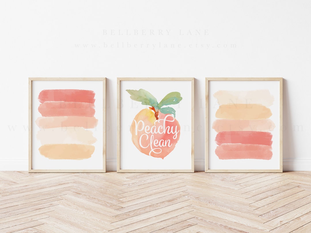 Set of 3, Peachy Clean, Peach Printable, Watercolor Peach Print, Sweet ...