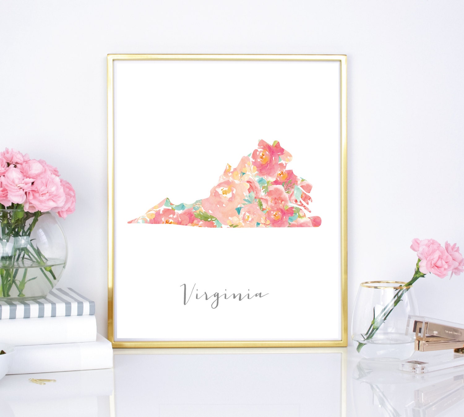 Virginia Floral Watercolor State 8x10 16x20 DIY printable | Etsy
