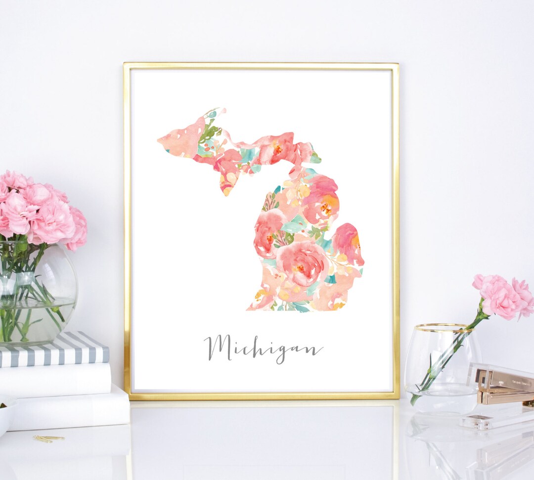 Michigan Watercolor Flower State - 8x10 Print - 16x20 Print - DIY Print ...