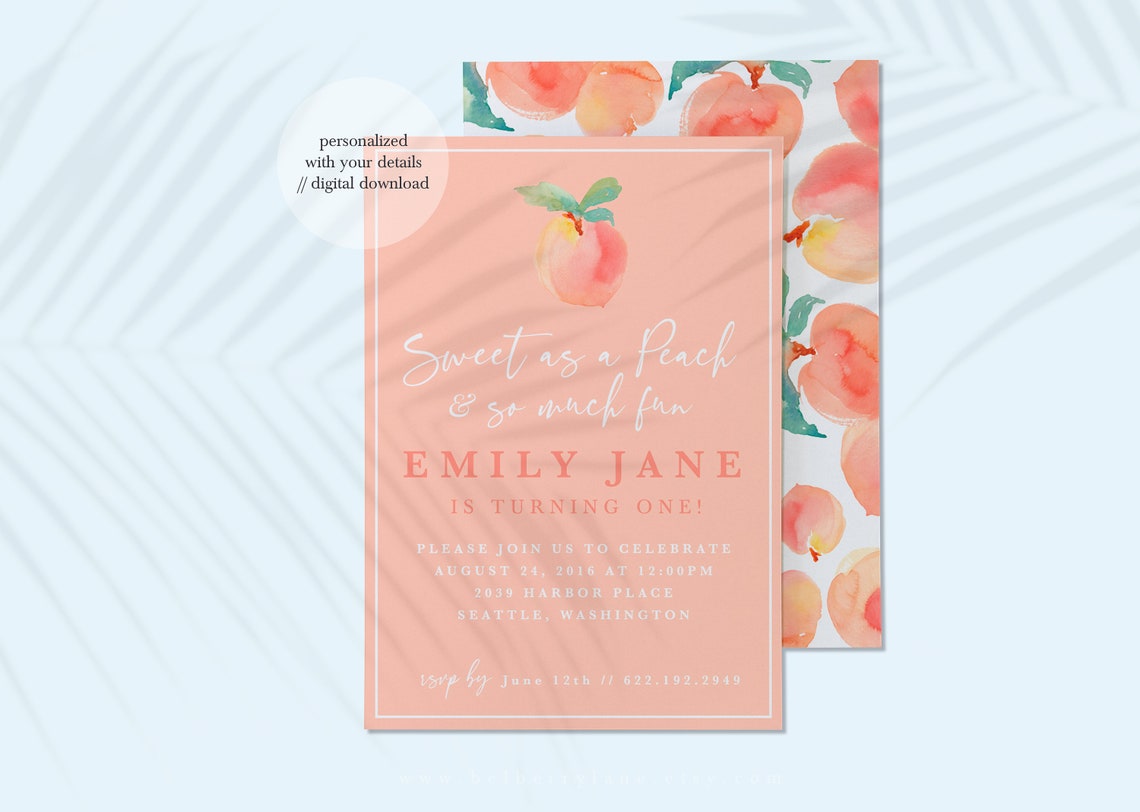 Peach Invitation Sweet as a Peach Invite Peach 1st Birthday - Etsy