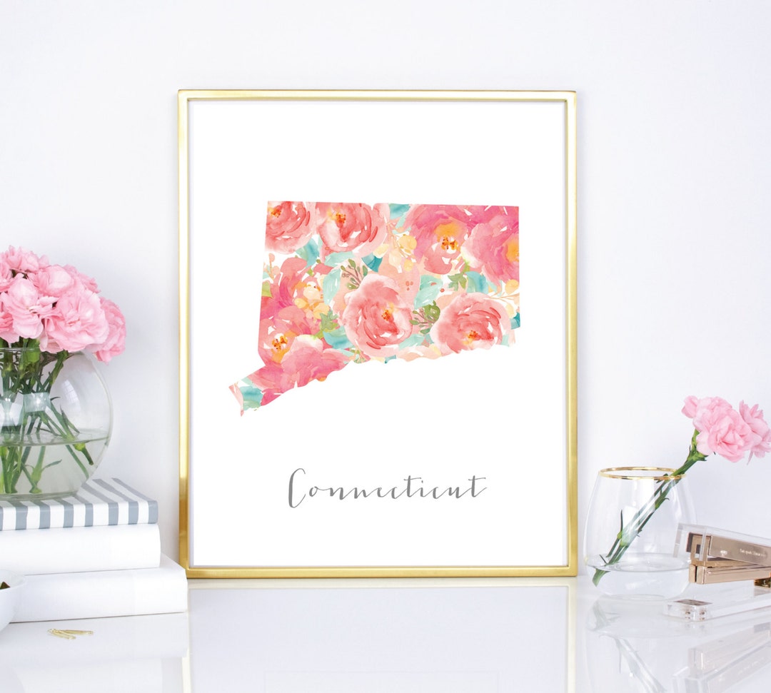 Connecticut Flower Watercolor State 8x10, 16x20 Print - DIY Printable ...