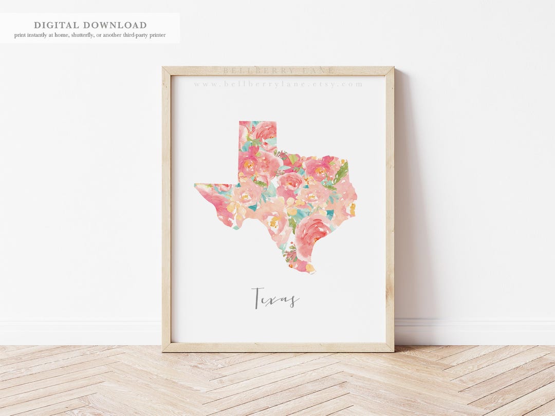 Texas State Floral Watercolor — 8x10, 16x20 Printable Gift - Etsy