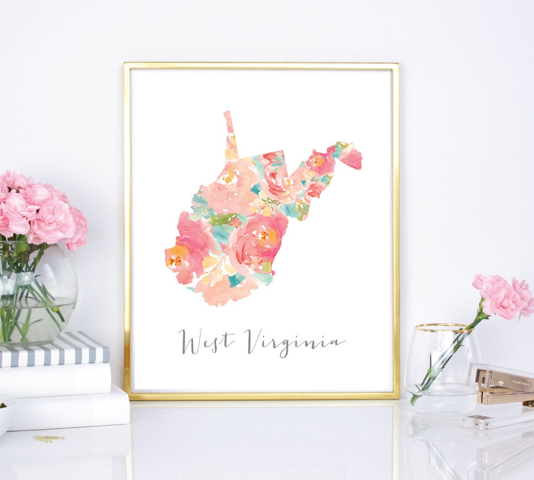 West Virginia Floral Watercolor State, 8x10, 16x20, DIY Printable ...