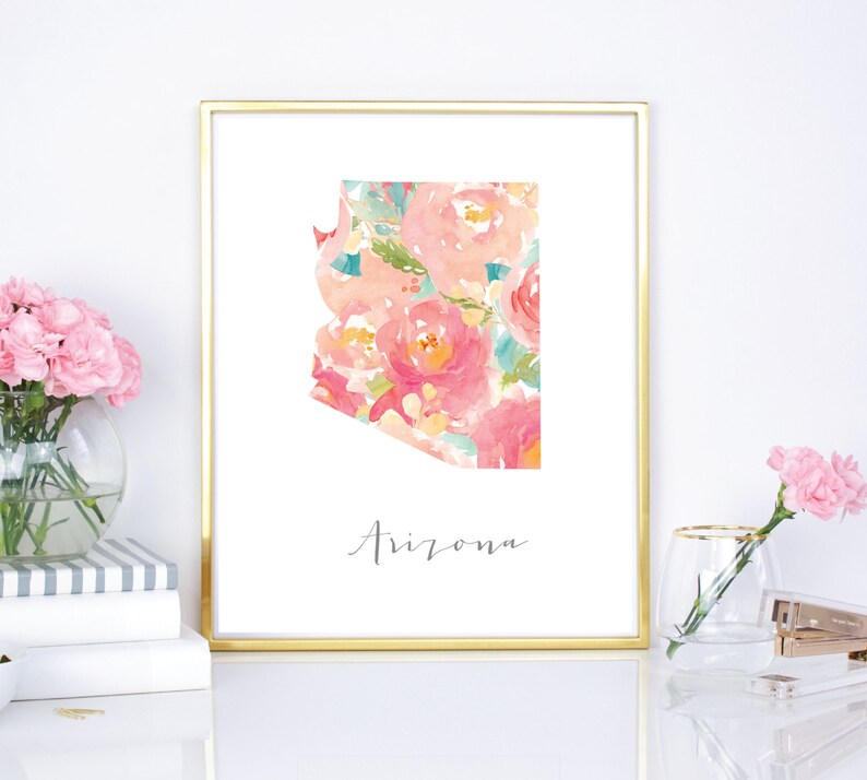 Arizona Flower Watercolor State 8x10 16x20 Print DIY | Etsy