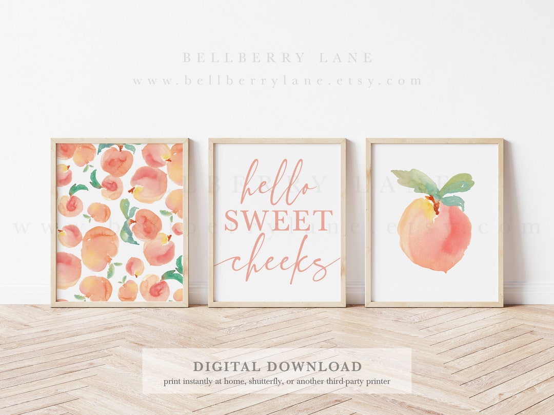 Set of 3 Hello Sweet Cheeks, Peach Bathroom Decor, Peach Prints, Just ...