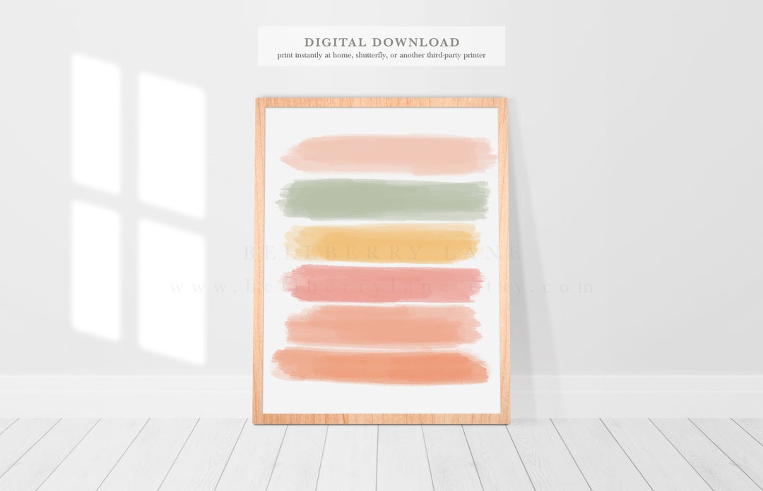 Peach Watercolor Stripes, Peach Home Decor, Printable Art, Watercolor ...
