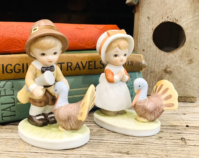 Vintage 1983 Lefton China Thanksgiving Pilgrim Children Figurines ...