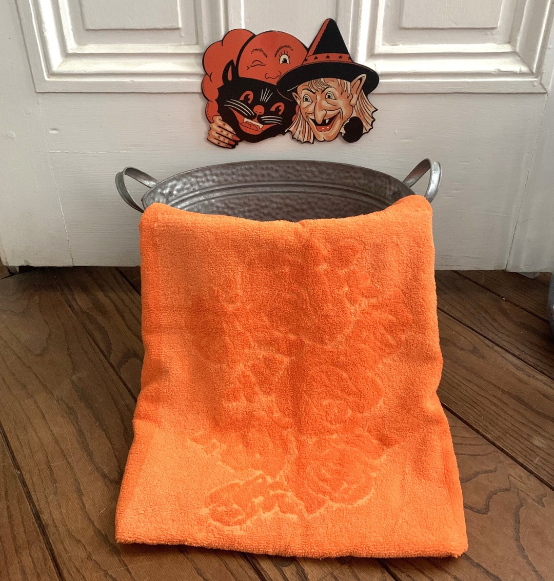 Vintage Orange Terry Cloth Bath Towel Sculpted Roses 42 X 24 1/2 ...