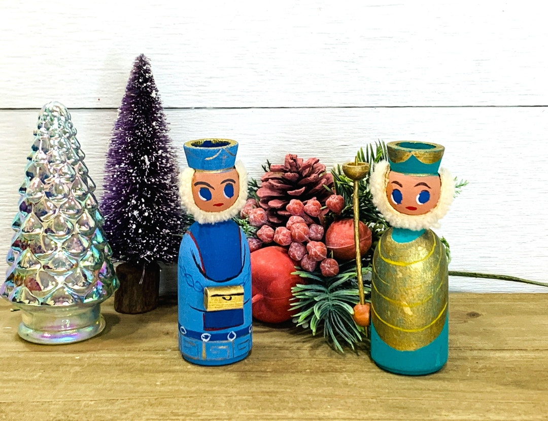 Vintage Anne Beate Wooden Wise Men Handmade in Denmark 3 3/4 Tall Candle Holders Denmark Peg ...