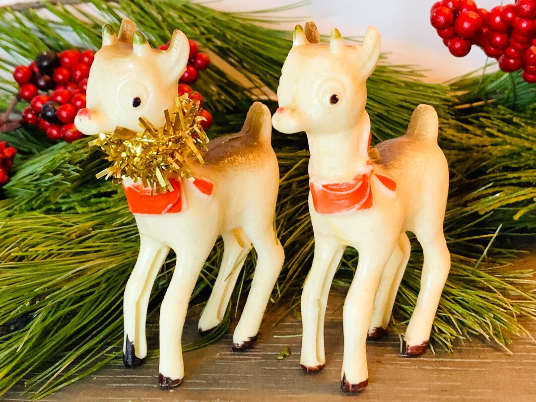 2 Vintage Rudolph the Red Nosed Reindeer Figurines - Hard Plastic ...