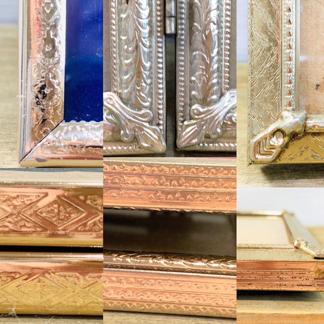 Vintage 5 X 7 Gold Metal Double Hinged Frames / Single Fancy Edged ...