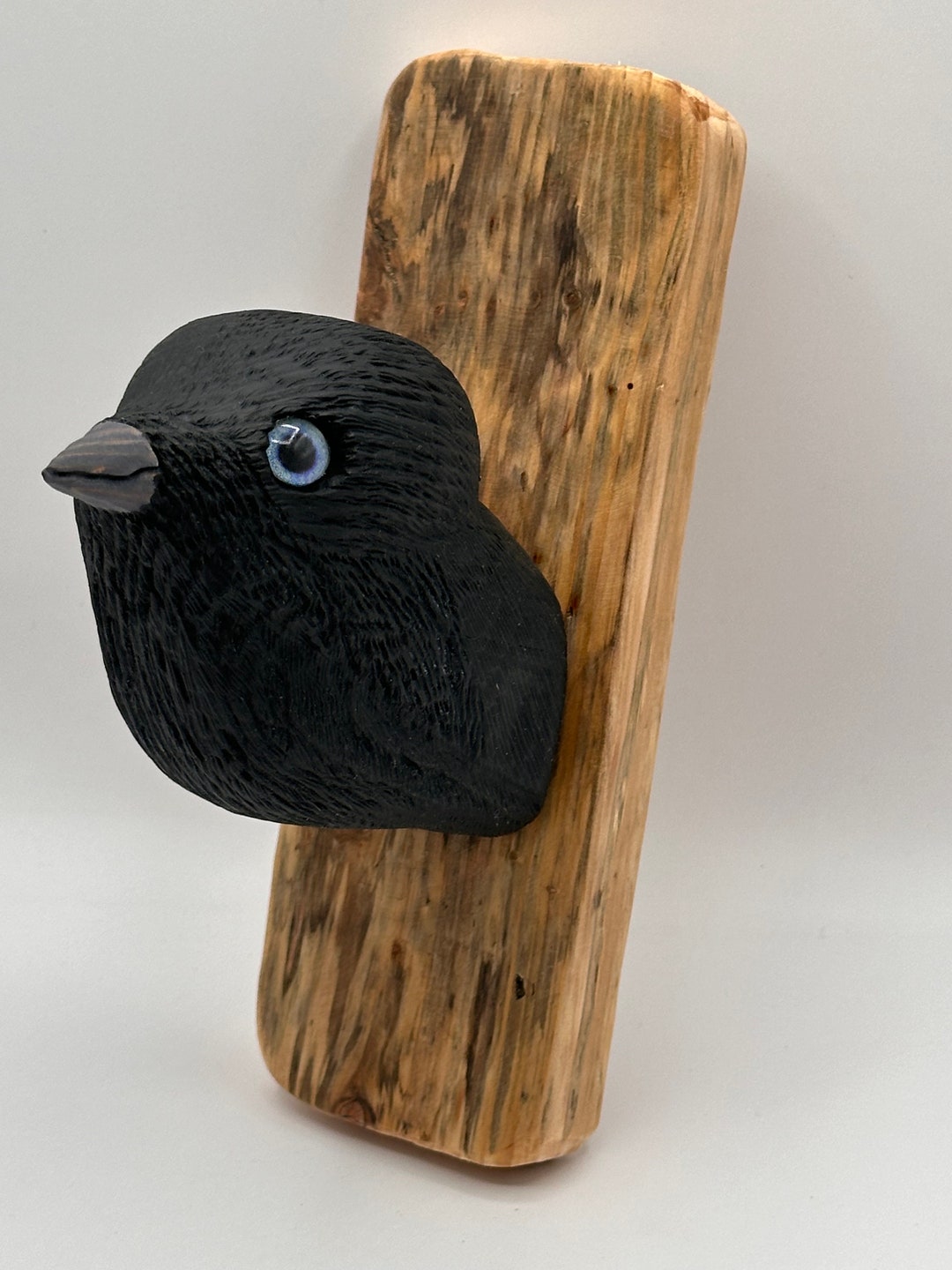 Wood Carved Mounted Crow Head, Crow Decor, Crow Wood Carving, Crow for ...