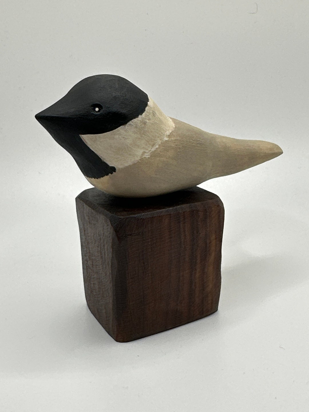 Wood Carved Chickadee, Folk Art Chickadee, Bird Wood Carving, Black and ...