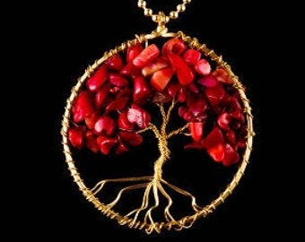 Red Coral Tree Necklace Tree of Life Pendant Wire Tree With | Etsy