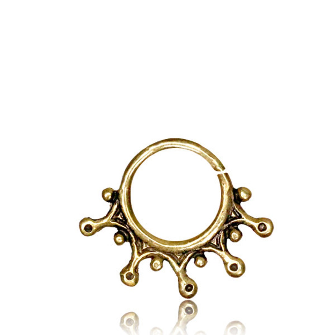 Brass Sun Septum Ring: Tribal Gold Nose Jewelry (14G, 10mm) - Etsy