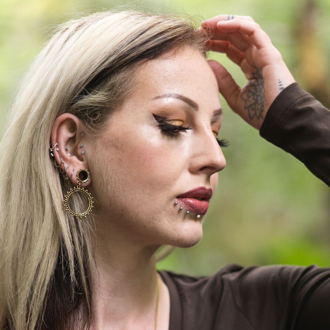 Tribal Ear Tunnel With Dangle Ring Gold Ear Stretcher Metal - Etsy