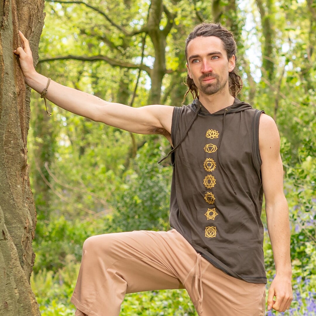 Goa Style Sacred Geometry Mens Hooded Tank Top, Mens Singlet Bohemian ...