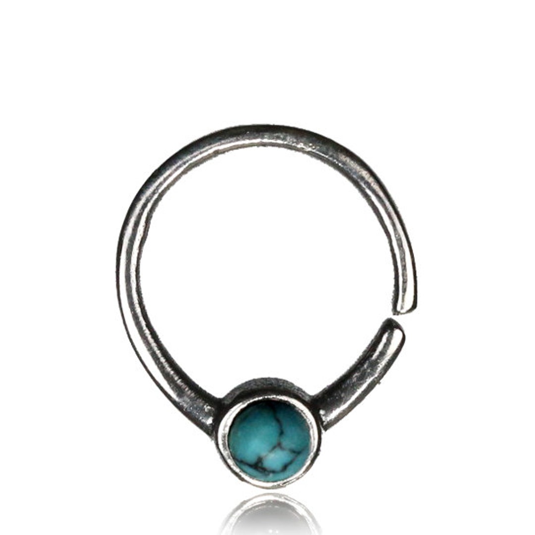Turquoise Septum Ring: Sterling Silver Tribal Inlay (18G, 10mm) - Etsy