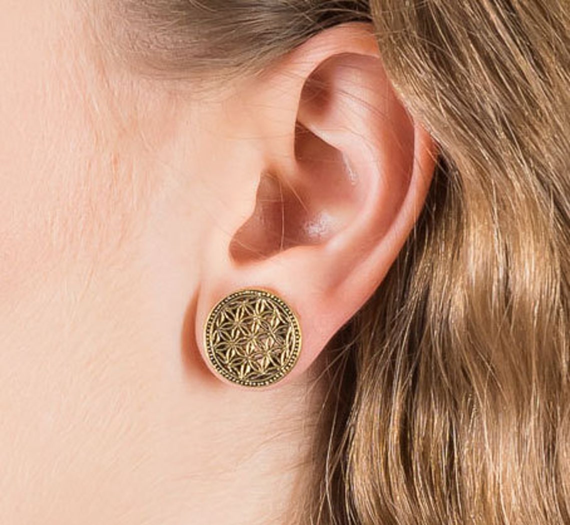 Ear Stretcher Plug Tunnels Gauge Earrings Brass Gold Flower of - Etsy